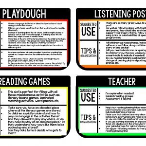 Literacy Tumble Rotation Task Board Labels